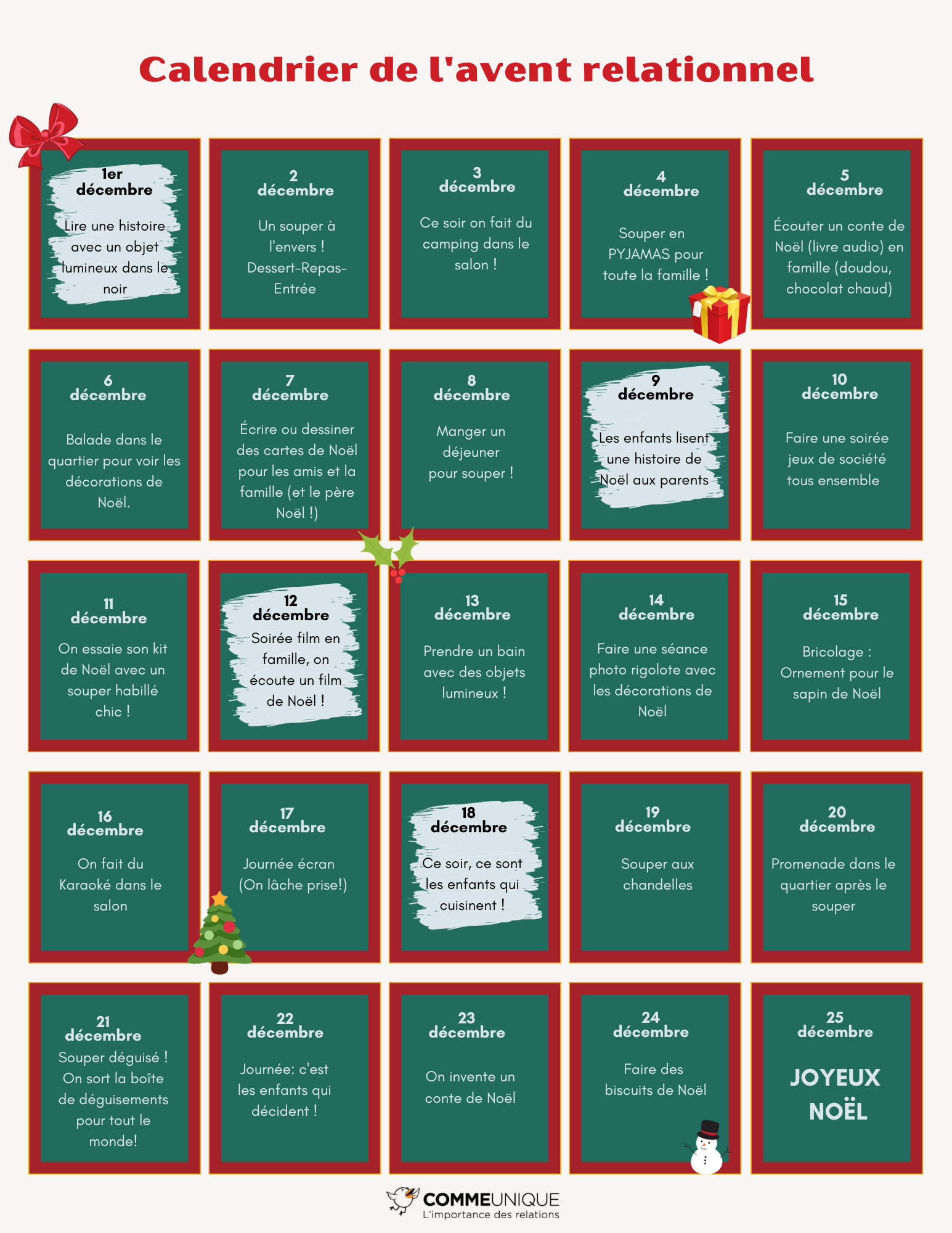 Calendrier de l'avent relationnel - Commeunique